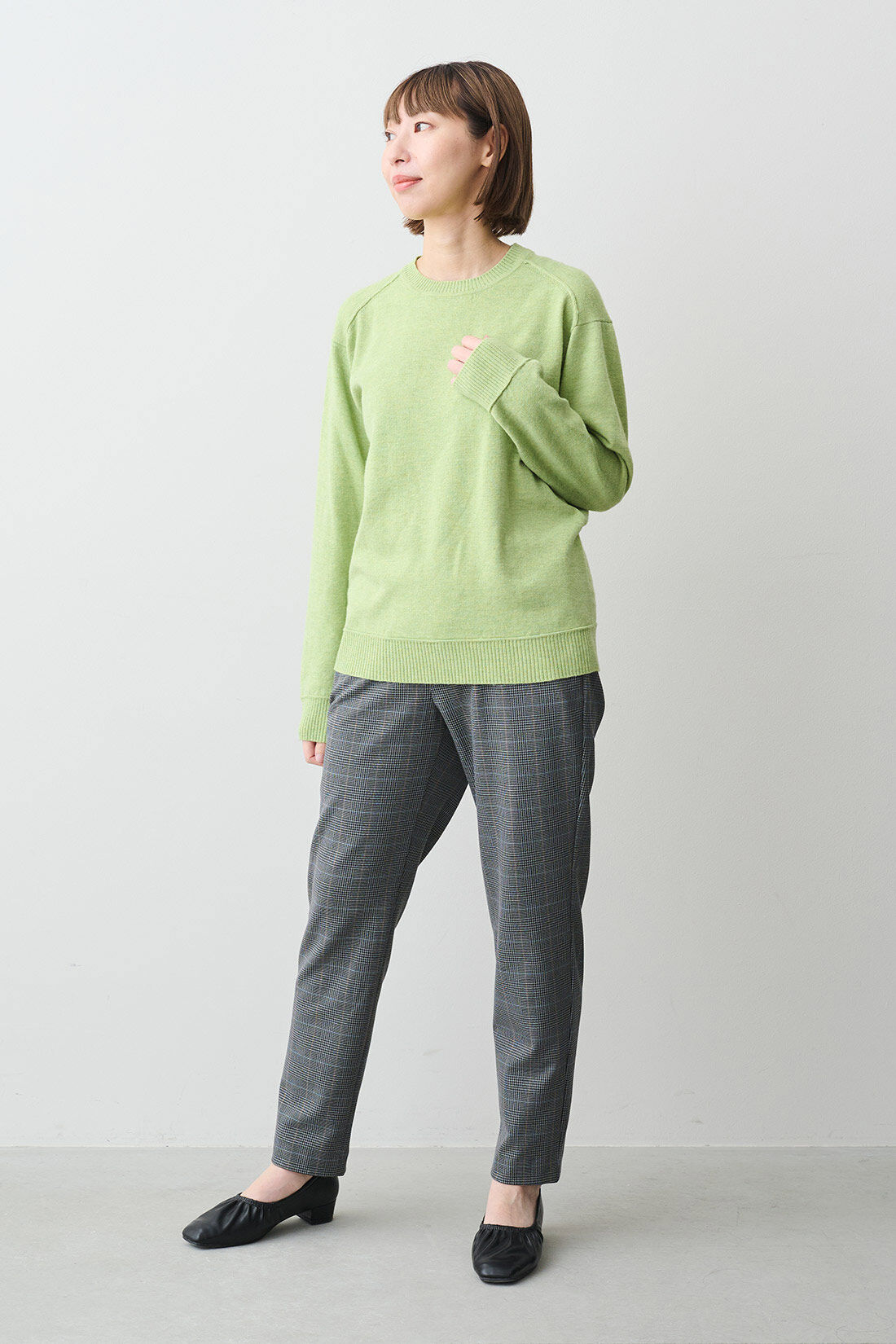 【3～10日でお届け】IEDIT[イディット] はき心地伸びやかな チェック柄スマートテーパードパンツ〈グレー〉｜パンツ｜ボトムス｜レディースファッション｜DRECO